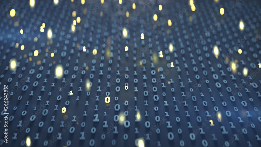 Binary code matrix with glowing symbols 3D render Stock Illustration ...