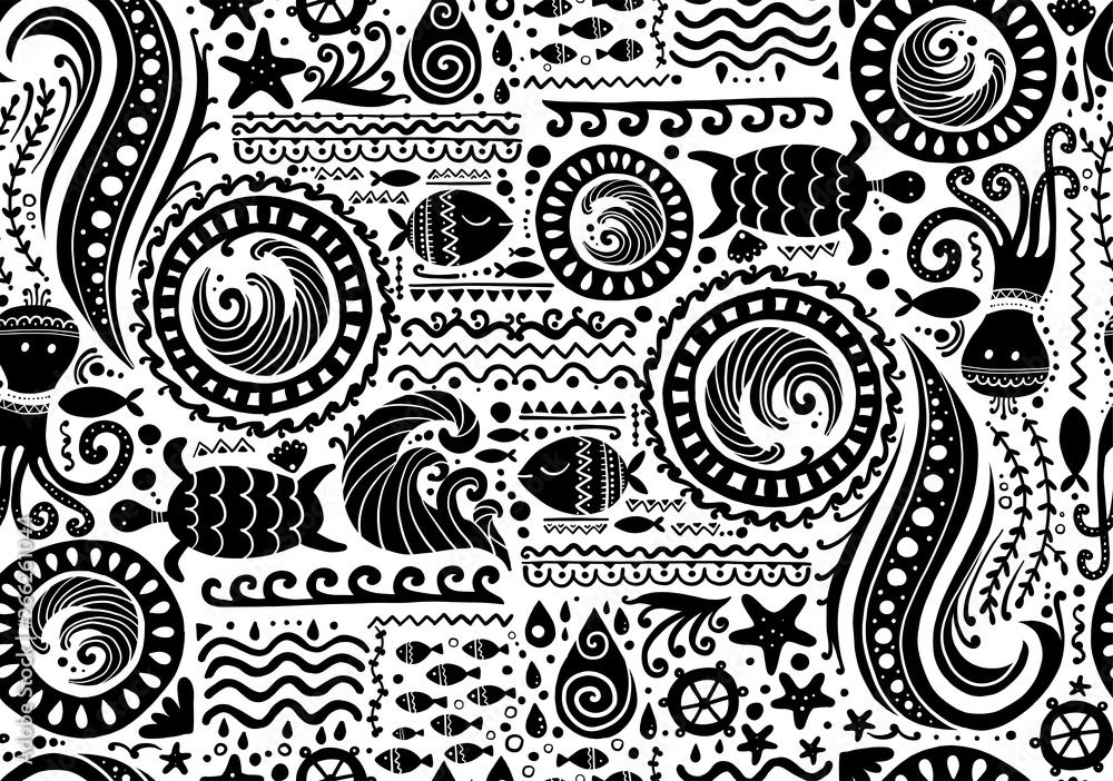 Polynesian style marine background, tribal seamless pattern for your ...