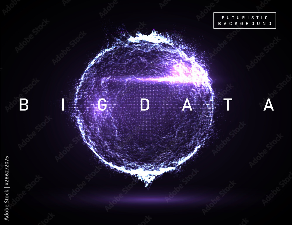 Big Data. Abstract vector digital sphere explosion blackground. 3D ...