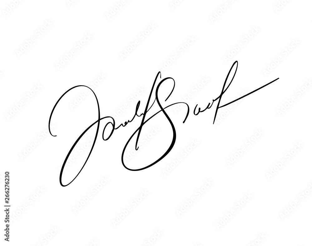 Manual signature for documents on white background. Hand drawn ...