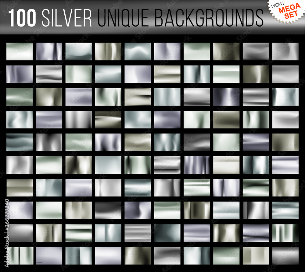 Mega set of 100 unique silver backgrounds. Silvery glossy fabric with ...