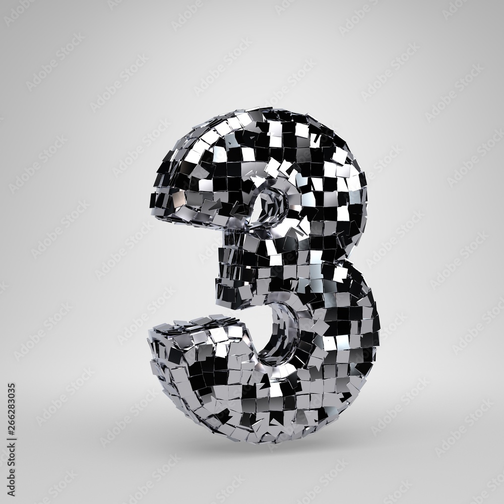 Chrome Disco ball number 3 isolated on white background. 3D rendered ...