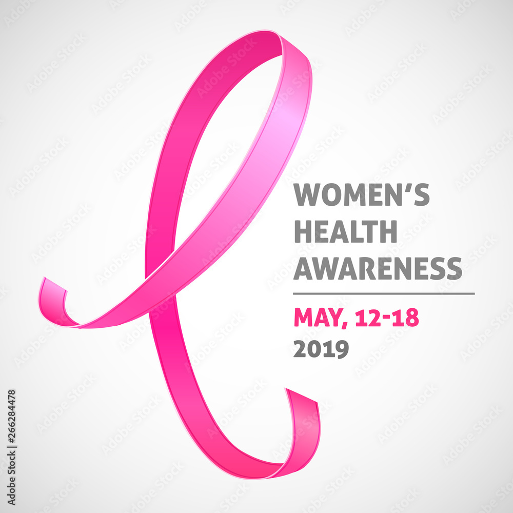 A square vector image with a pink ribbon as a symbol of women health awareness. A world women's ...