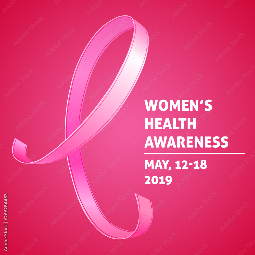 A square vector image with a pink ribbon as a symbol of women health ...