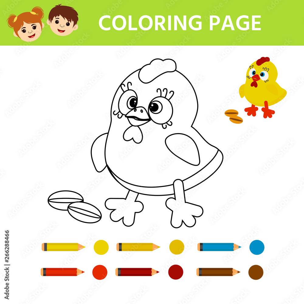 Educational game for preschool kids. Coloring page. Cartoon cute ...