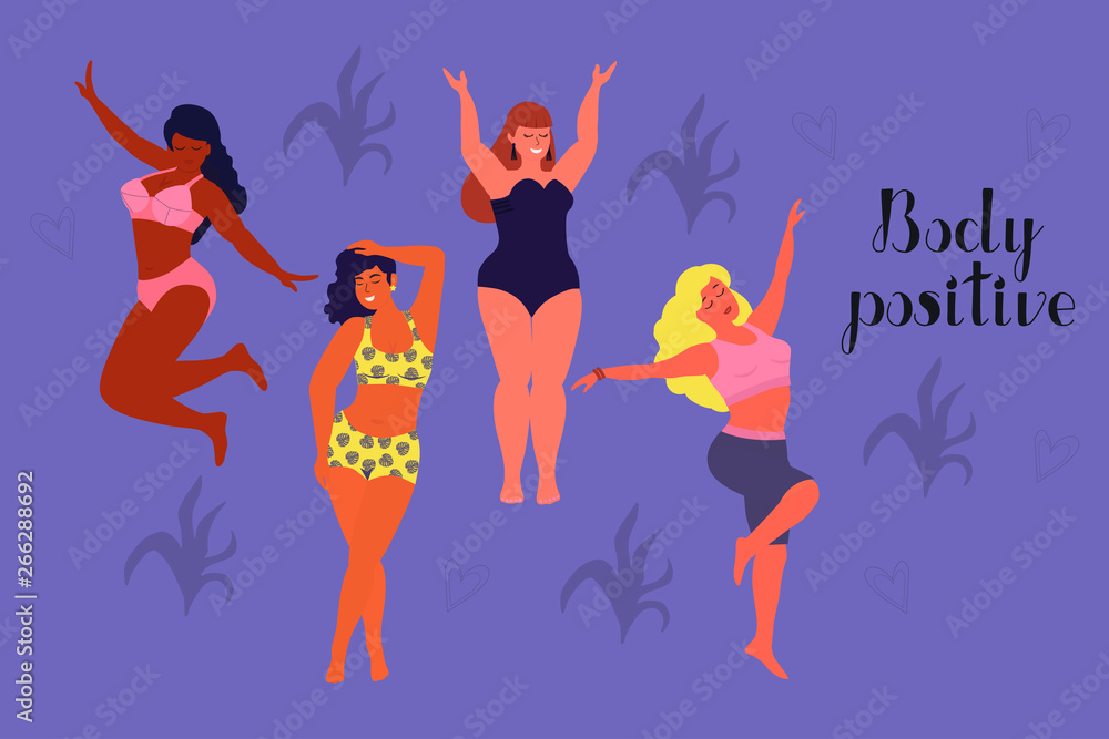 Love your body. Happy body positive concept. Different Plus Size happy ...