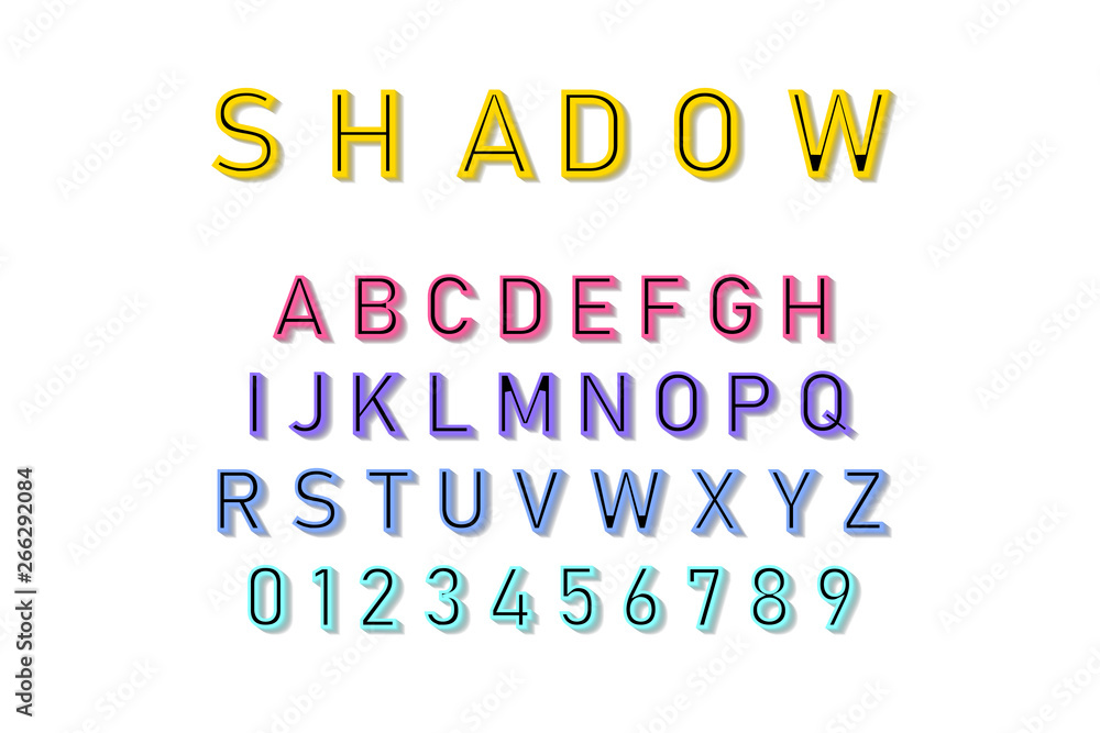 Vector Shadow Font in colorful color on white background. Font and ...