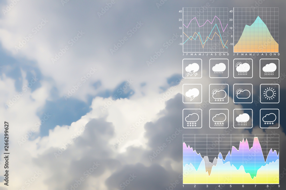 Weather forecast symbol data presentation with graph and chart on ...