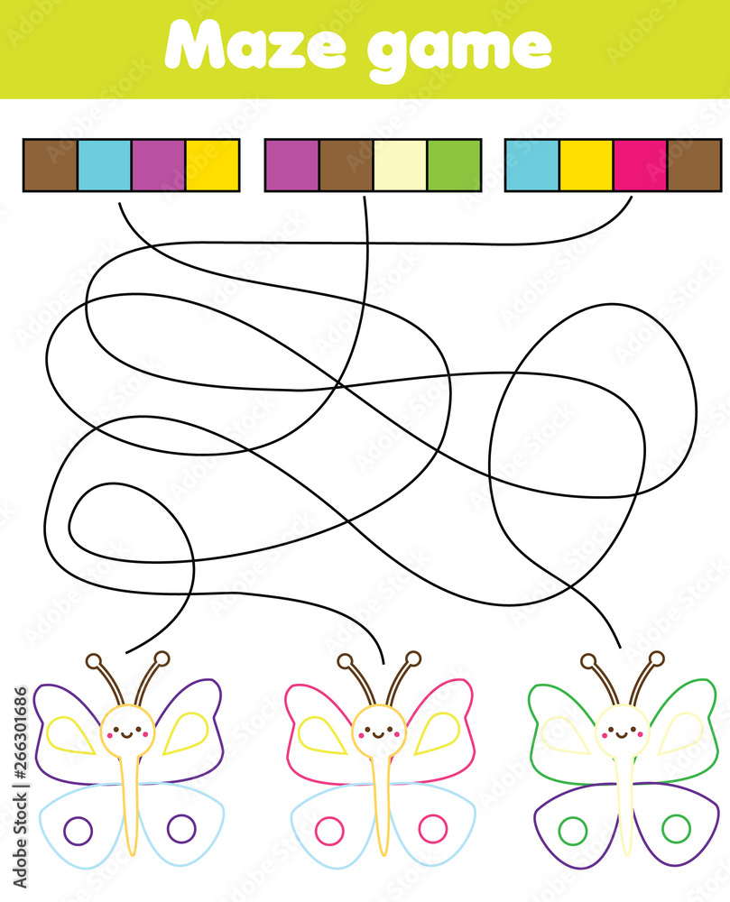 Maze game for children. Connect colors and butterflies. labyrinth and ...