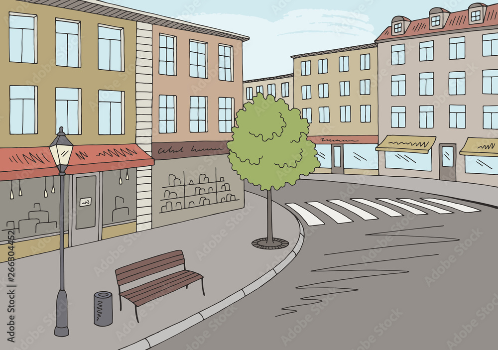 Street road graphic color city landscape sketch illustration vector ...