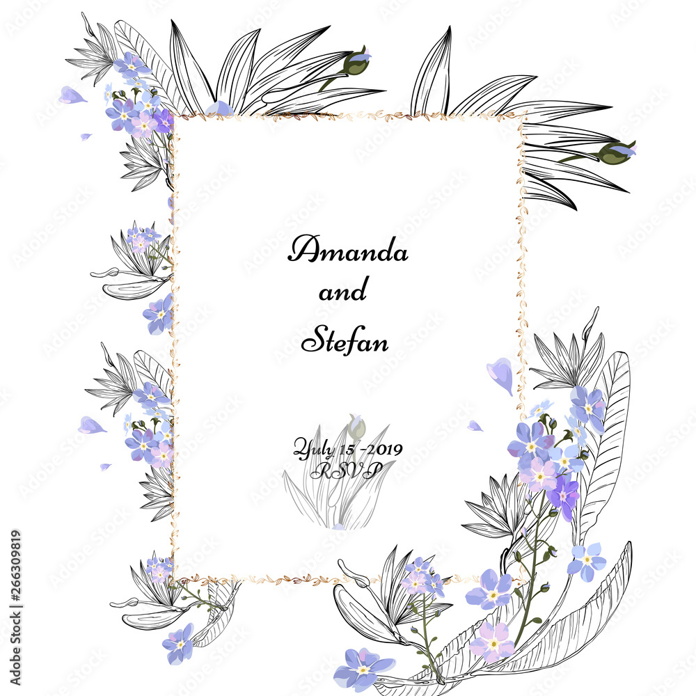 loral frame with streliziia. Artistic vintage elegant white end black ...