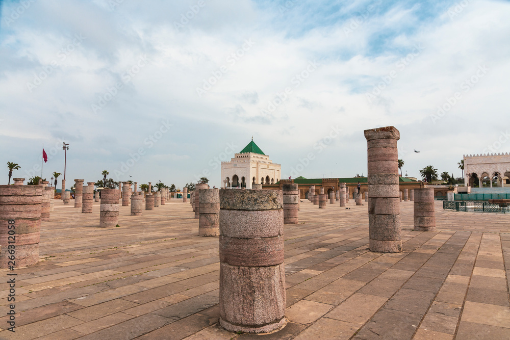 Beautiful square with Hassan tower at Mausoleum of Mohammed V in Rabat ...