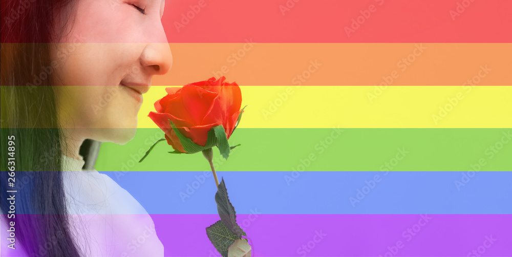 LGBT in Valentine's Day concept flowers roses gift to girl in love ...