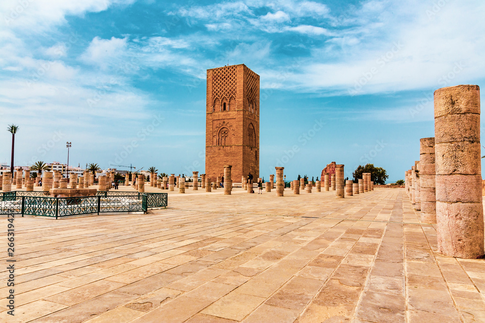 Tour Hassan tower with stone columns in the square - Hassan Tower or ... Tour Hassan tower with stone columns in the square - Hassan Tower or ...