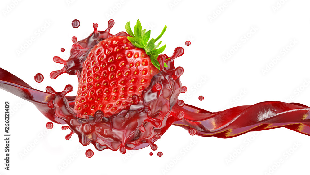 Sweet fresh strawberry juice or jam splash wave swirl with strawberry ...