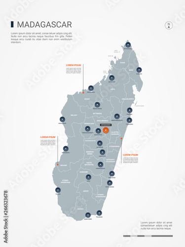 Madagascar map with borders, cities, capital and administrative ...