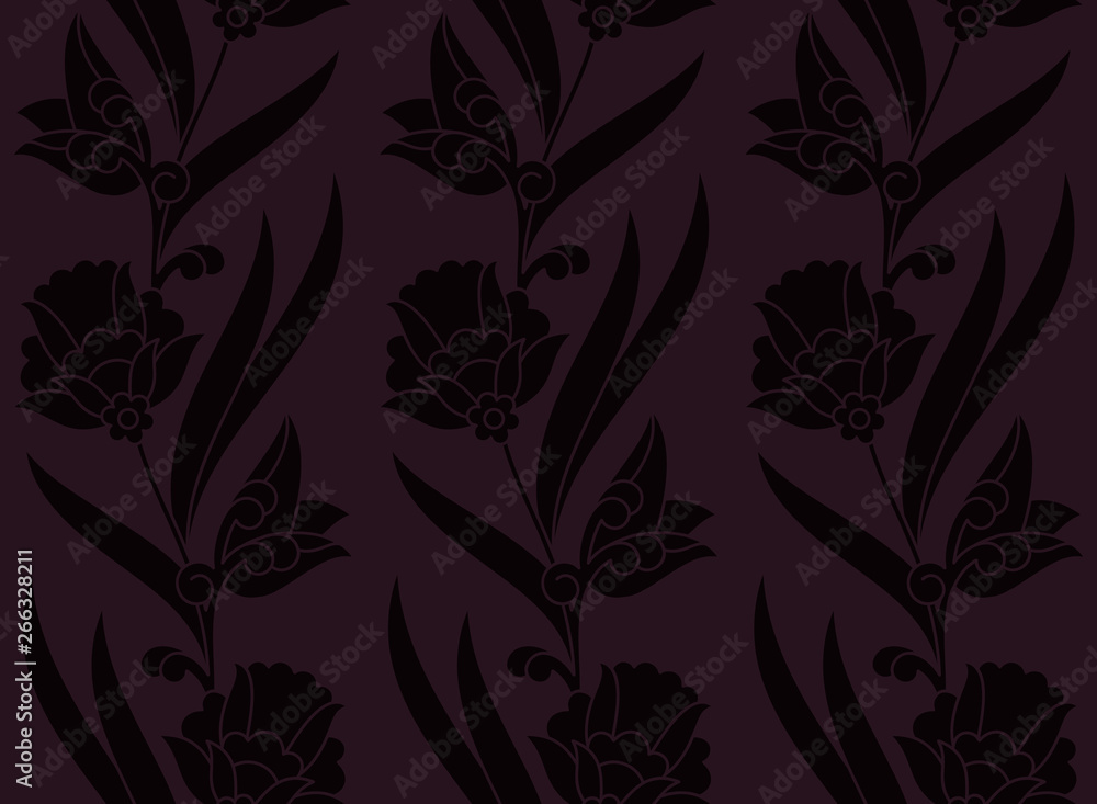 seamless vector royal dark violet pattern with flowers. seamless ...