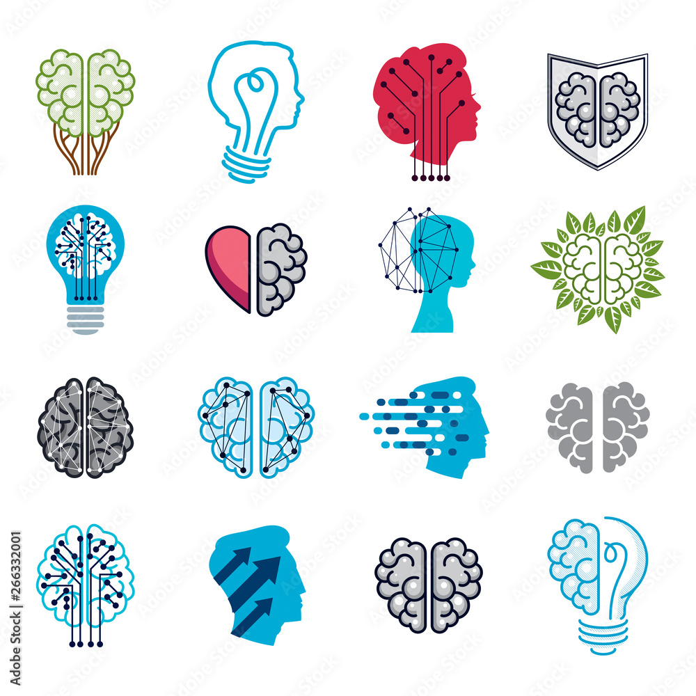 Brain and intelligence vector icons or logos concepts set. Artificial ...