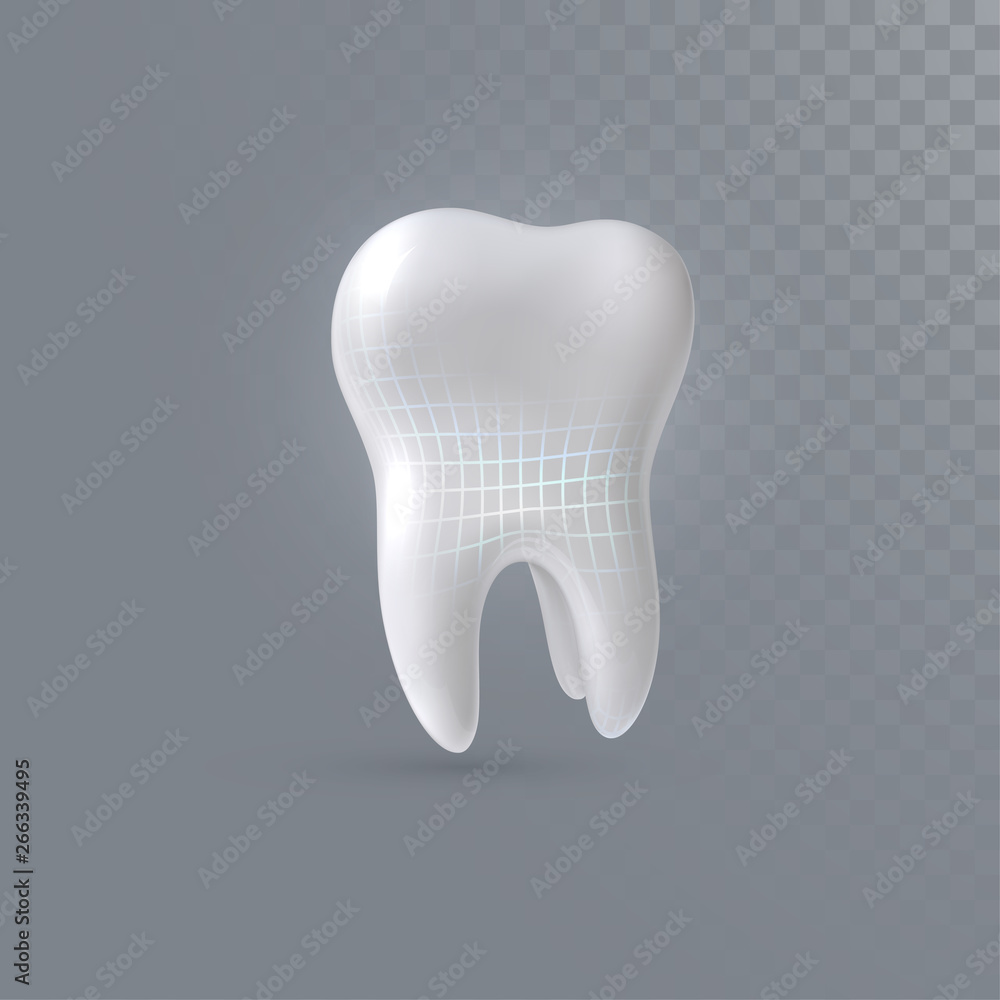 Realistic 3d tooth with shiny wireframe structure isolated on ...