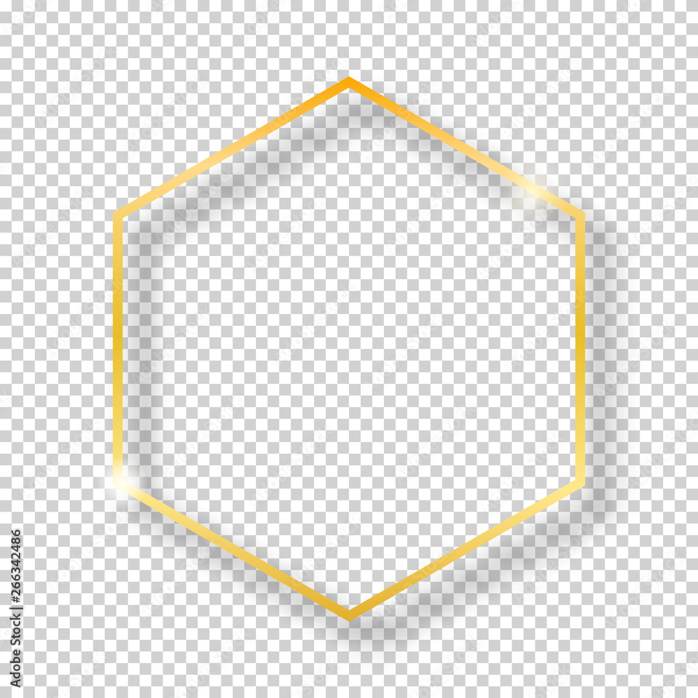 Vector golden shiny vintage hexagon frame isolated on transparent ...