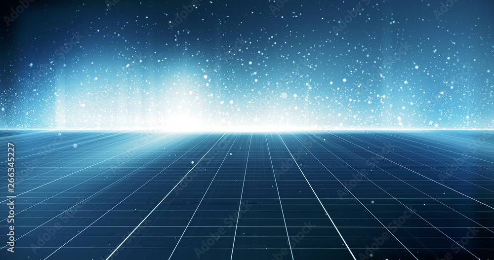 Futuristic digital grid and particles abstract cyber technology ...