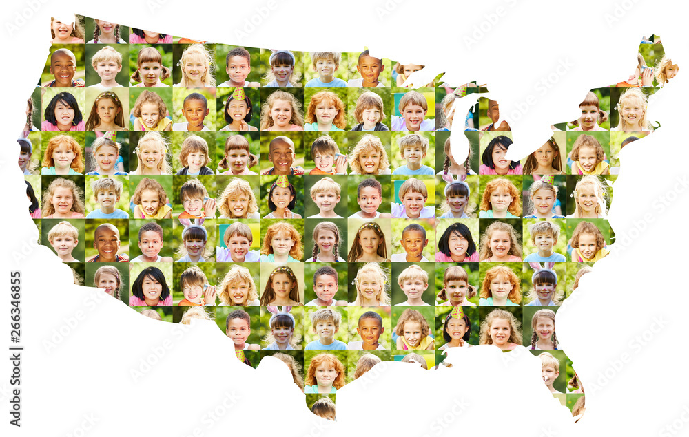 Kinder Portrait Collage auf USA Karte Stock Photo | Adobe Stock