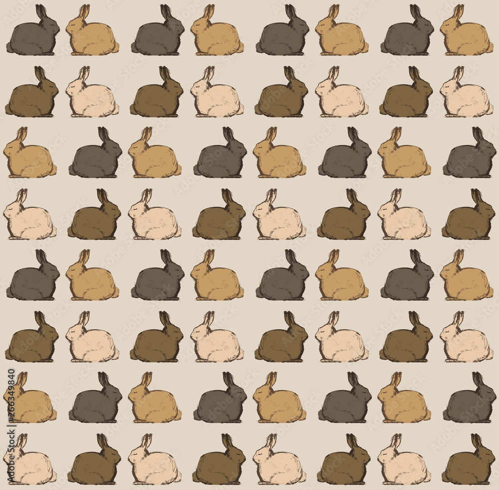 Seamless reapeat pattern rabbit .Seamless vintage pattern with ink hand ...