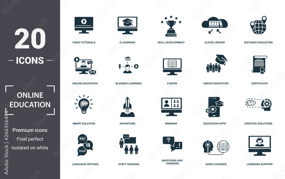 Online Education icons set collection. Includes simple elements such as ...
