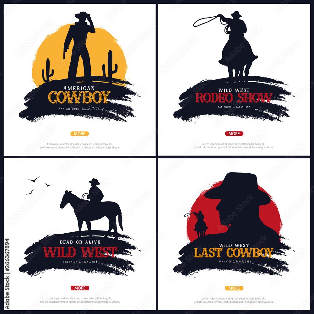 Set of Cowboy banners. Rodeo. Wild West banner. Texas. Vector ...