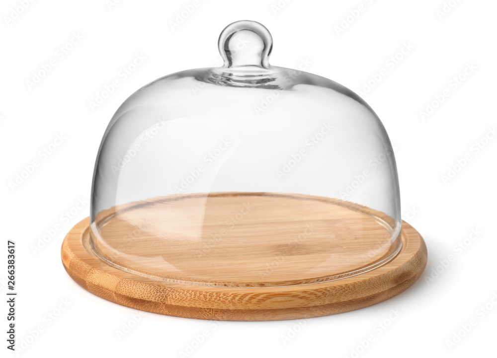 Wooden cheese board and glass dome Stock Photo | Adobe Stock