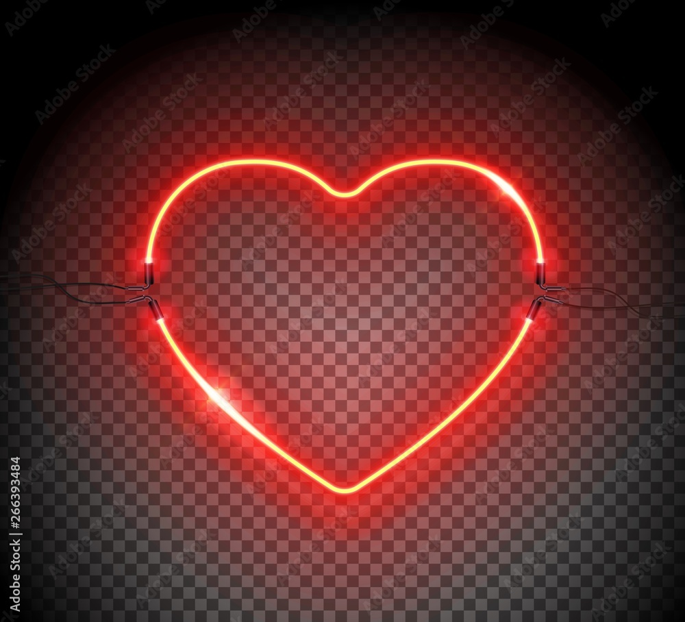 Bright heart. Neon sign. Retro neon heart sign on transparent ...