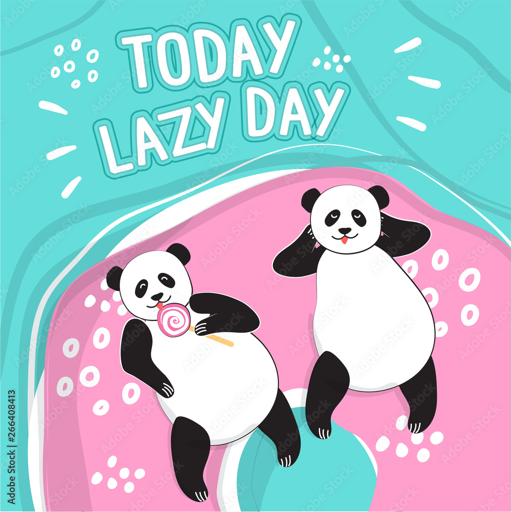 Cute Panda on a weekend at the sea. Vector cartoon-style hand-drawn ...