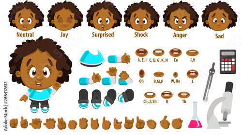 Cartoon afro-american girl constructor for animation. Parts of body ...
