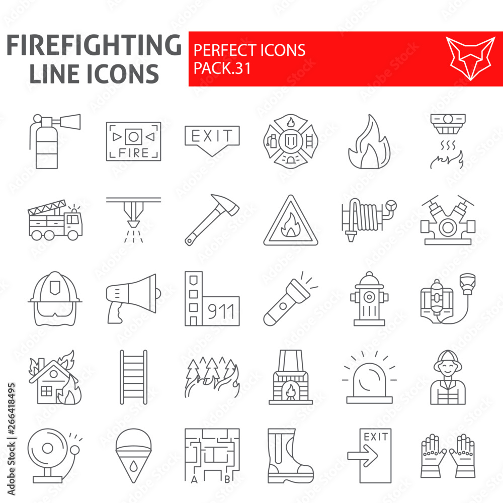 Firefighter thin line icon set, fireman symbols collection, vector ...