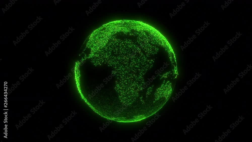 Rotating world globe from glowing particles. Digital planet Earth ...