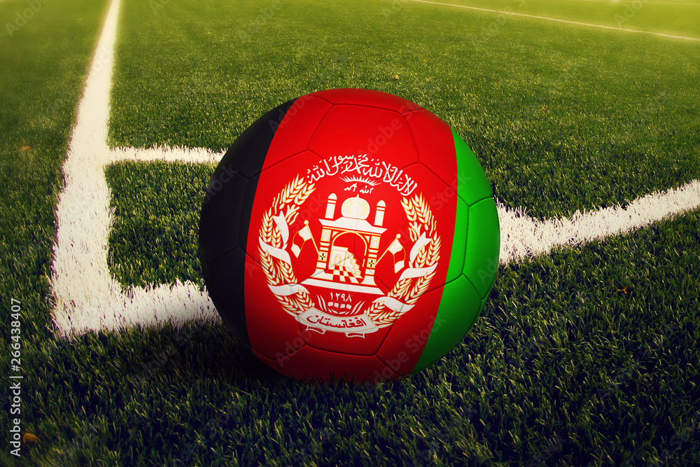 Afghanistan ball on corner kick position, soccer field background ...