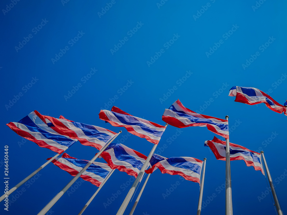 National flags of Thailand and blue sky background.Picture of waving ...