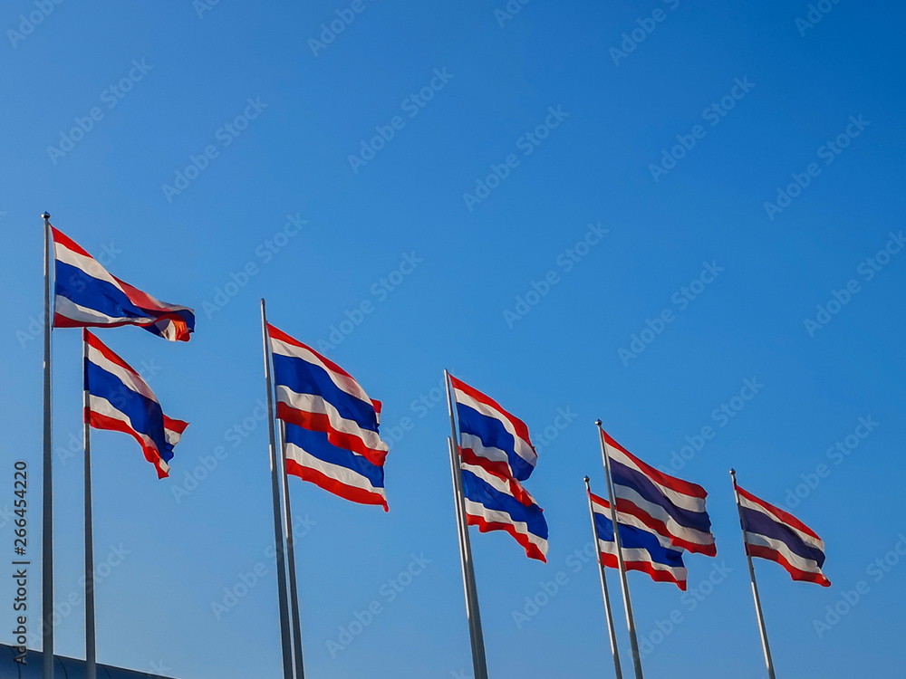 National flags of Thailand and blue sky background. Picture of waving ...