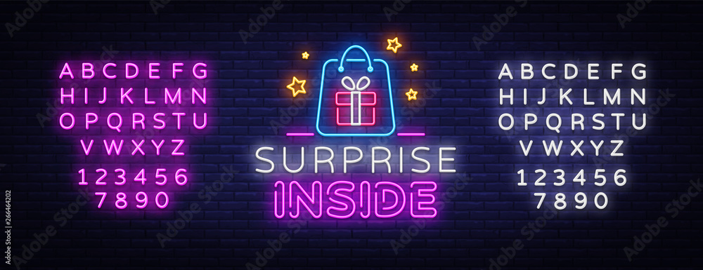 Surprise neon sign vector design template. Surprise Inside neon light ...