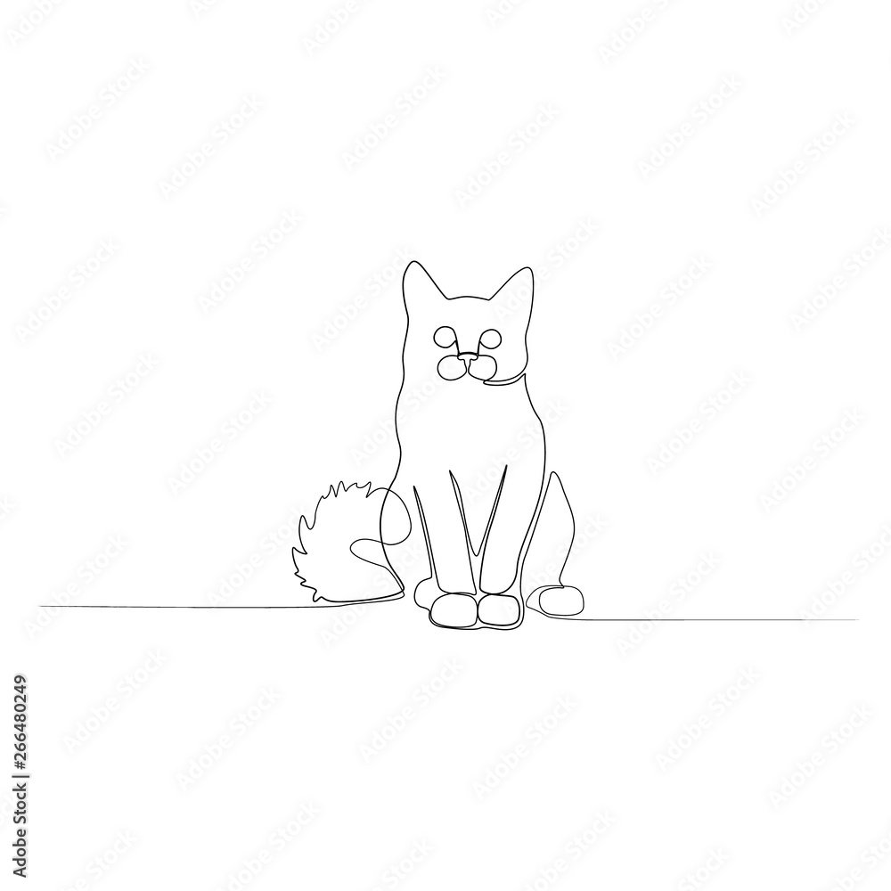 Continuous line sitting cat. Front side view cat. New minimalism ...