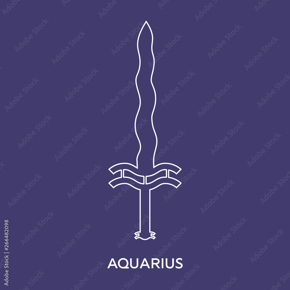 Aquarius zodiac sign. Line style icon of zodiacal weapon sword. One of ...