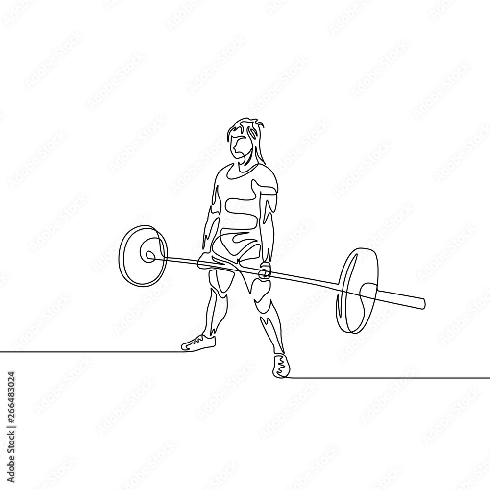 Continuous one line drawing powerlifter perform deadlift. Powerlifting ...