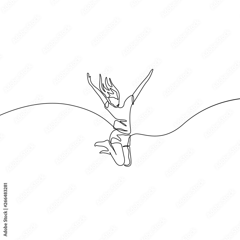 Continuous one line drawing jumping girl Stock Vector | Adobe Stock