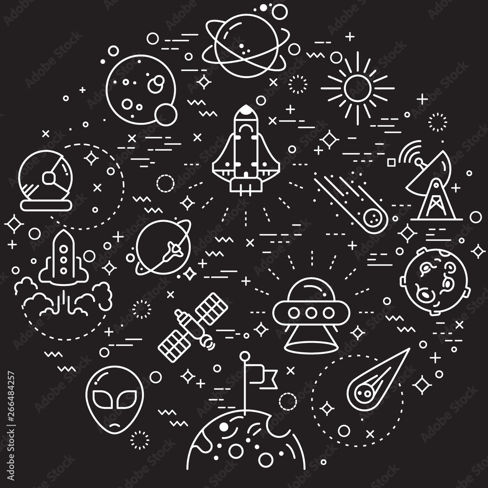 Simple Set of Space and Planet Related Vector Line Illustration ...