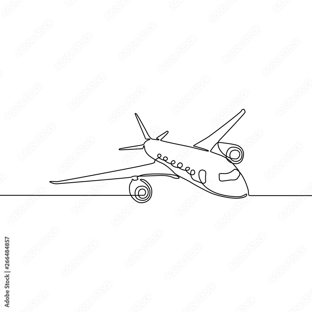 Continuous line airplane, Travel and tourism. Vector illustration Stock ...
