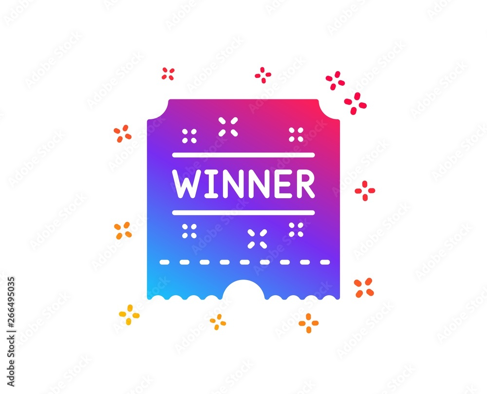 Winner ticket icon. Amusement park award sign. Dynamic shapes. Gradient ...