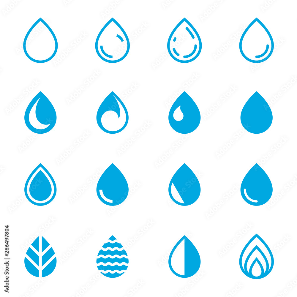 Drop Icons. Set of Blue Droplet Symbols on a White Background. Vector ...