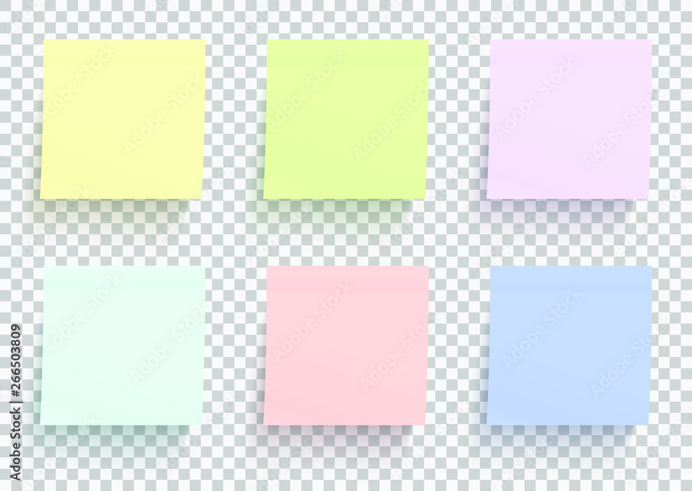 Colored paper stickers set. Shadowed sticky notes on transparent ...