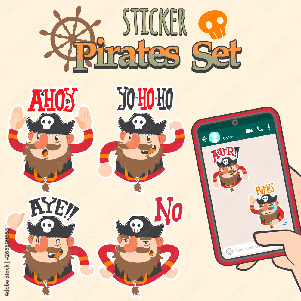 cute pirates cartoon sticker set Stock Vector | Adobe Stock