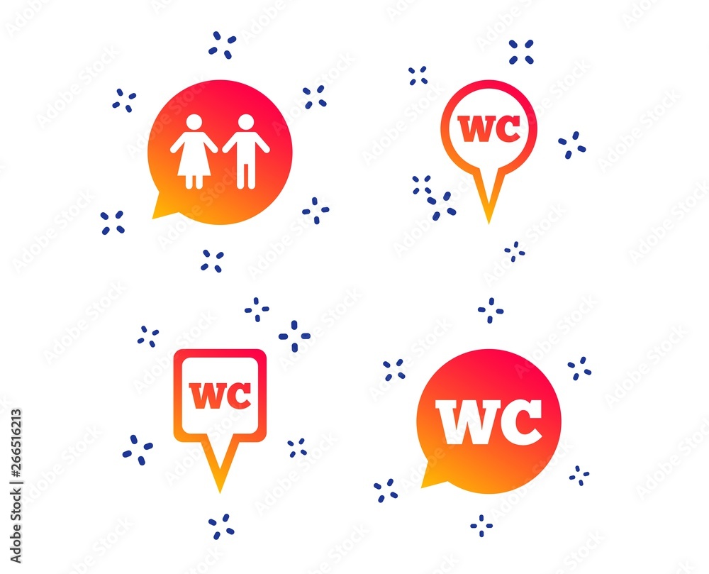 WC Toilet pointer icons. Gents and ladies room signs. Man and woman ...
